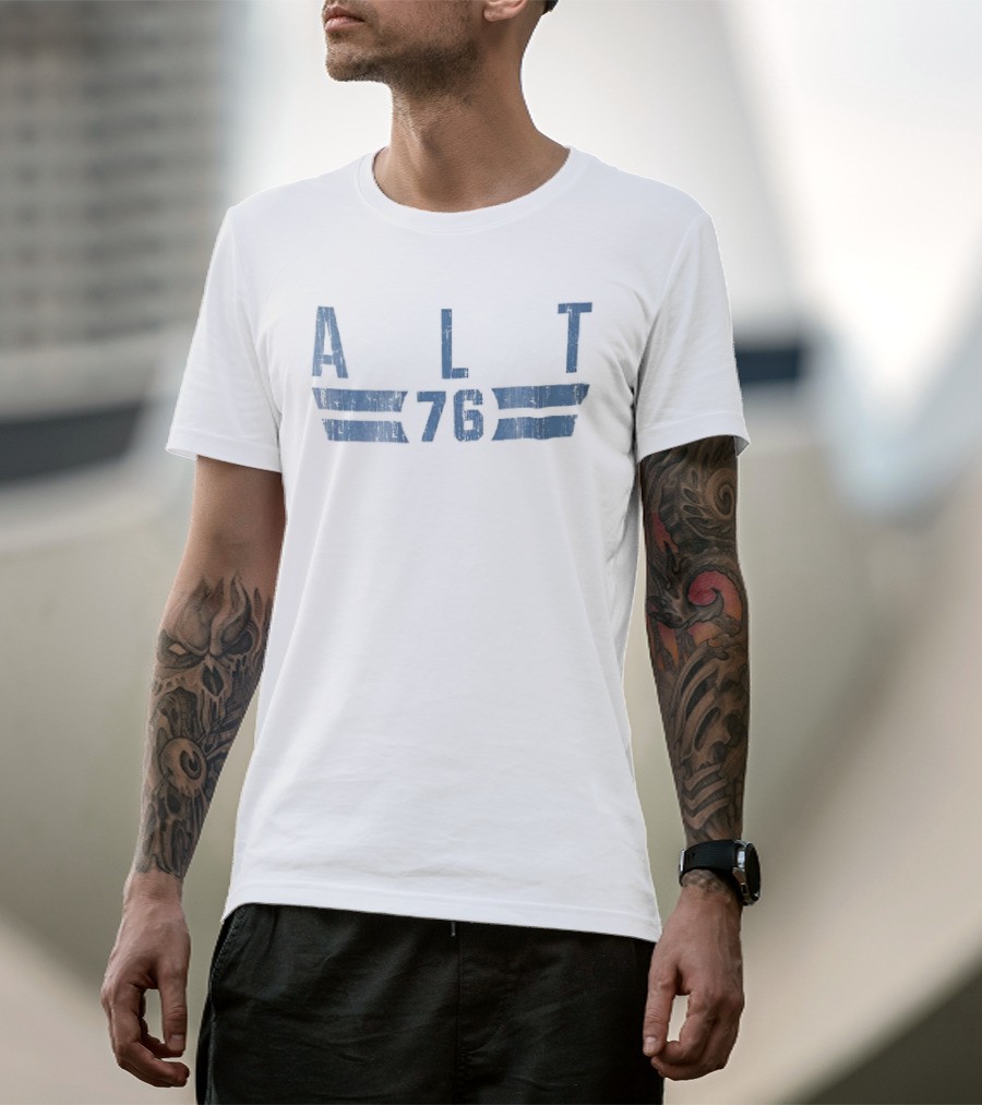 ALT 76 Distressed Blue Horizontal Bars T-Shirt
