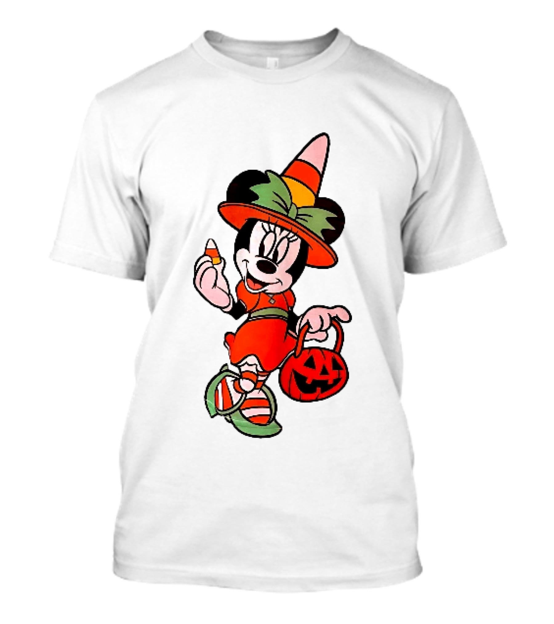 Disney Minnie Mouse Halloween Witch With Candy Corn And Pumpkin Bucket T-Shirt