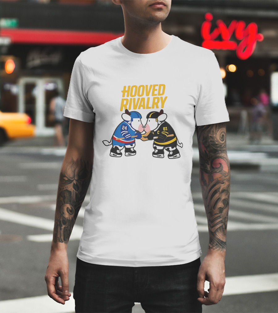 Hooved Rivalry Ilya Rozanov 24 Vs Shane Hollander 81 Hockey Faceoff T-Shirt