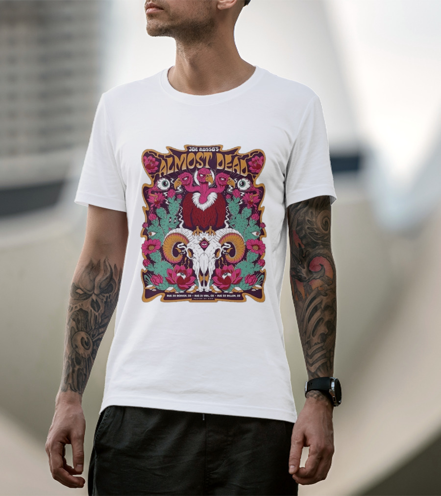 Joe Russo's Almost Dead Tour 2026 August 20 Denver August 21 Vail August 22 Dillon Vibrant Skull And Vulture Art Floral T-Shirt
