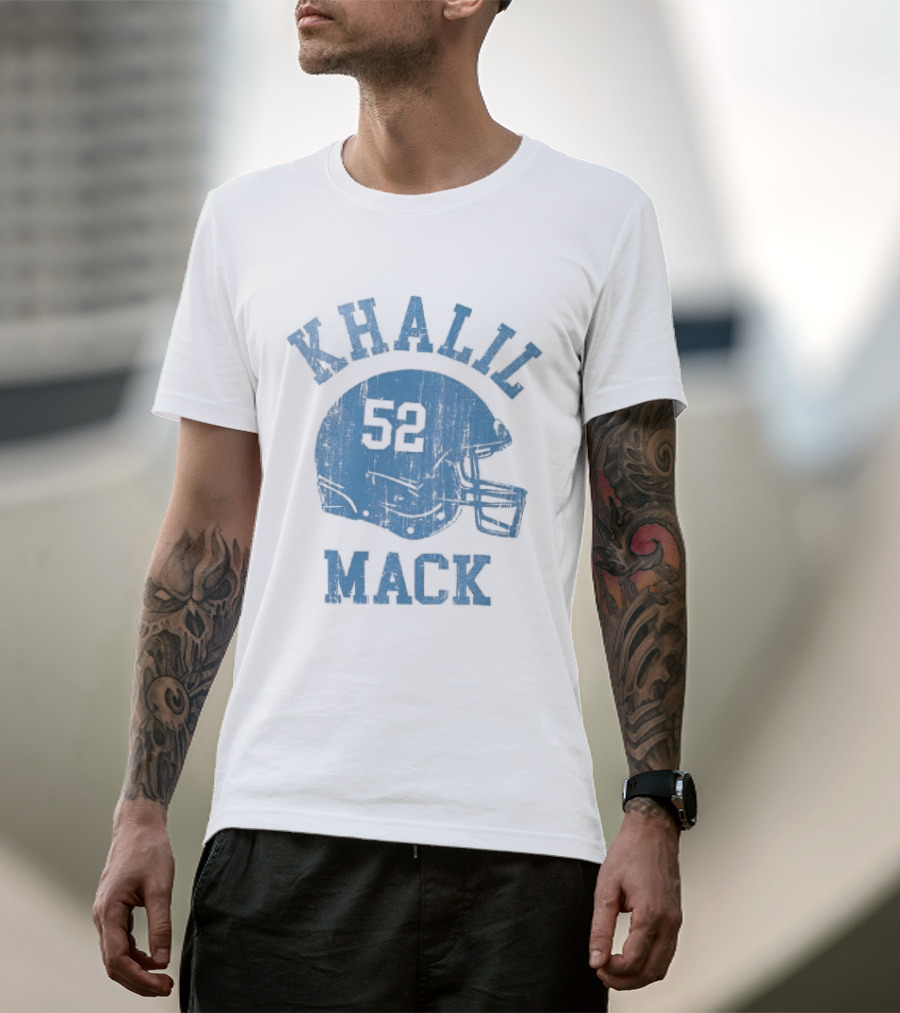 Khalil Mack 52 Distressed Powder Blue Football Helmet T-Shirt