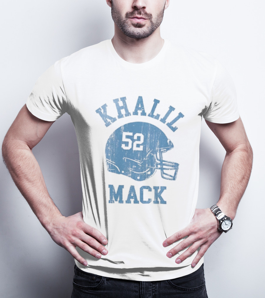 Khalil Mack 52 Distressed Powder Blue Football Helmet T-Shirt
