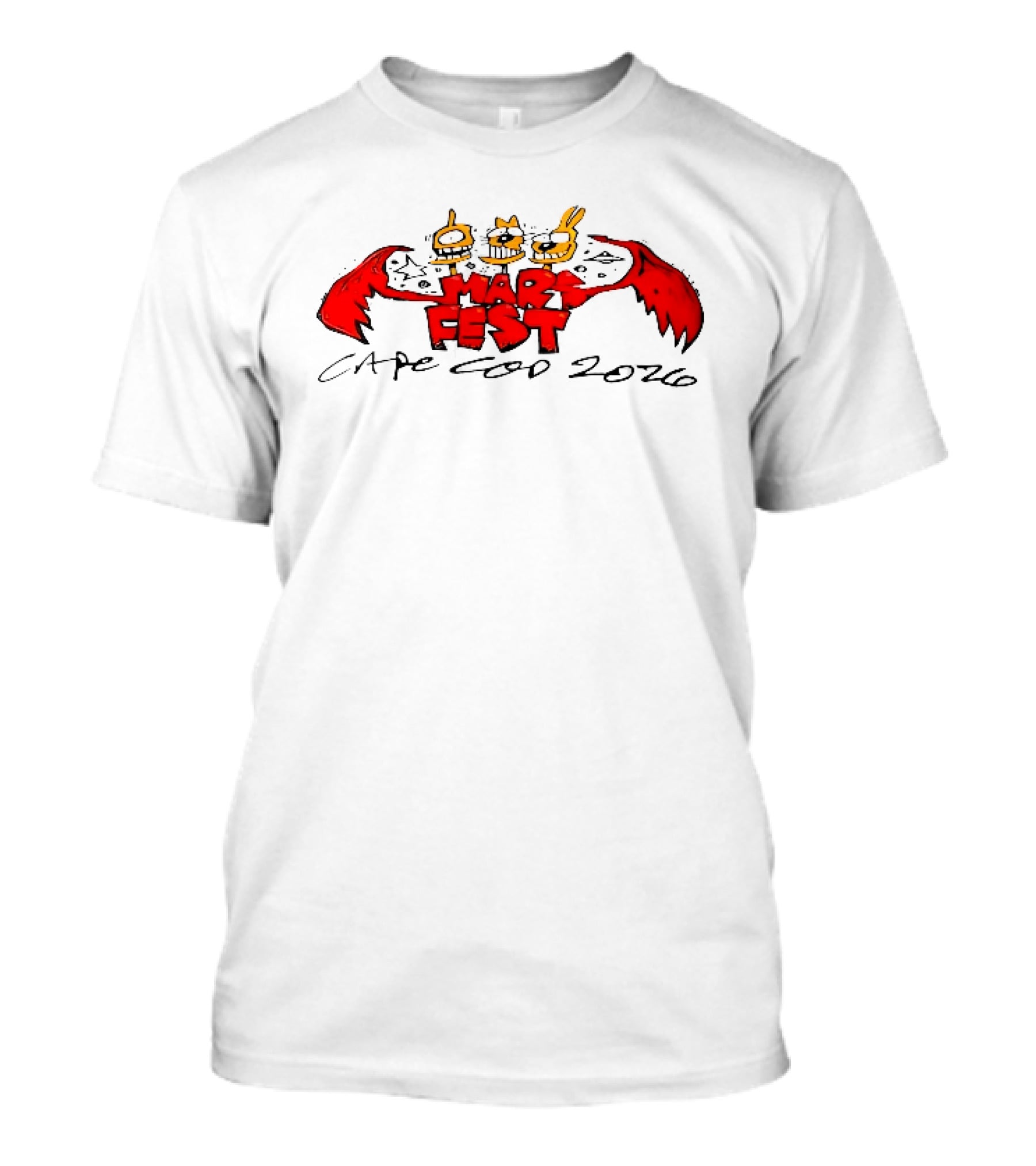Mars Fest Cape Cod 2026 Cartoon Alien Creature Heads Red Wings Ufo Space T-Shirt