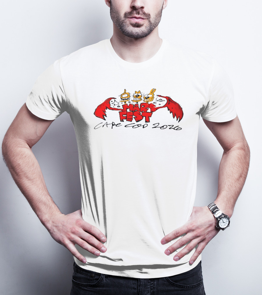 Mars Fest Cape Cod 2026 Cartoon Alien Creature Heads Red Wings Ufo Space T-Shirt