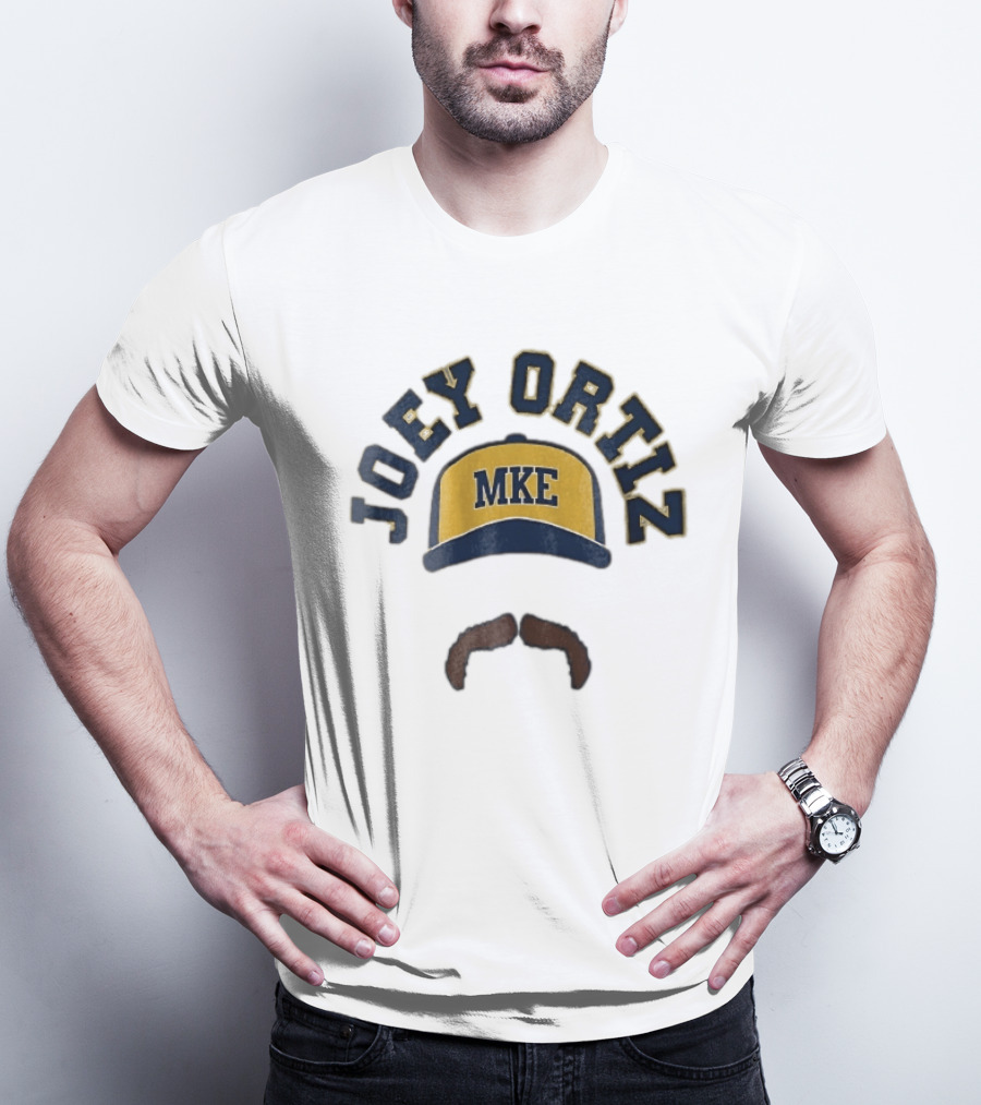 Milwaukee Brewers MKE Joey Ortiz Baseball Cap Mustache T-Shirt