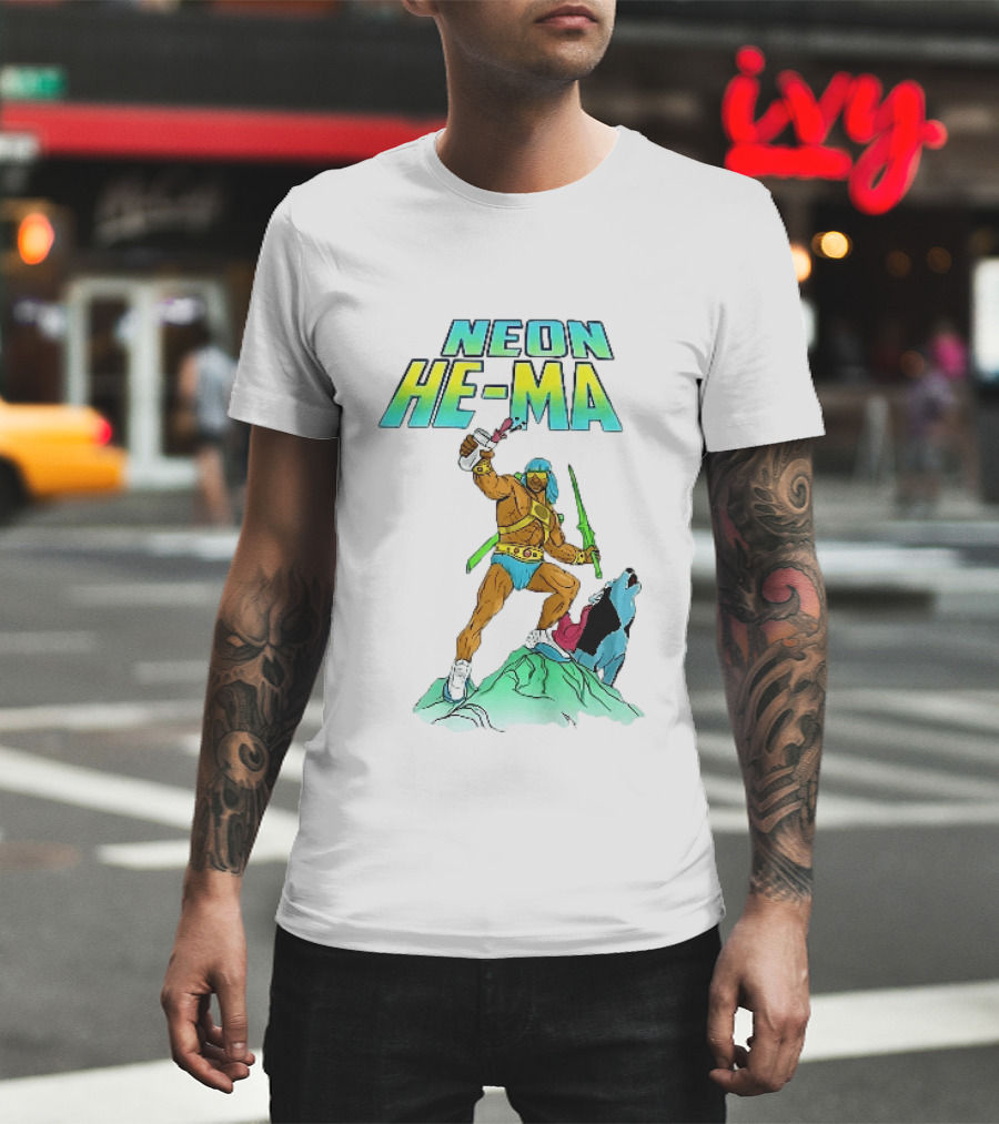 Neon He Ma Cartoon Warrior Action With Purple Drink Mountain Adventure T-Shirt