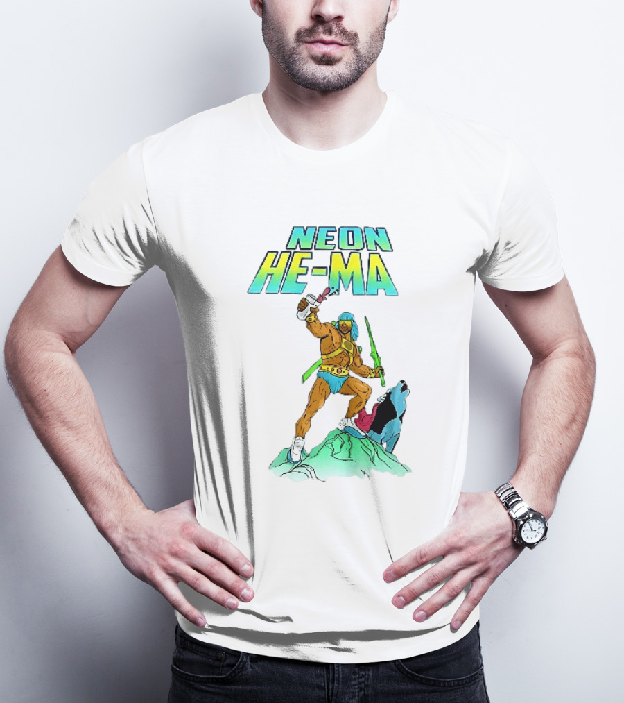 Neon He Ma Cartoon Warrior Action With Purple Drink Mountain Adventure T-Shirt