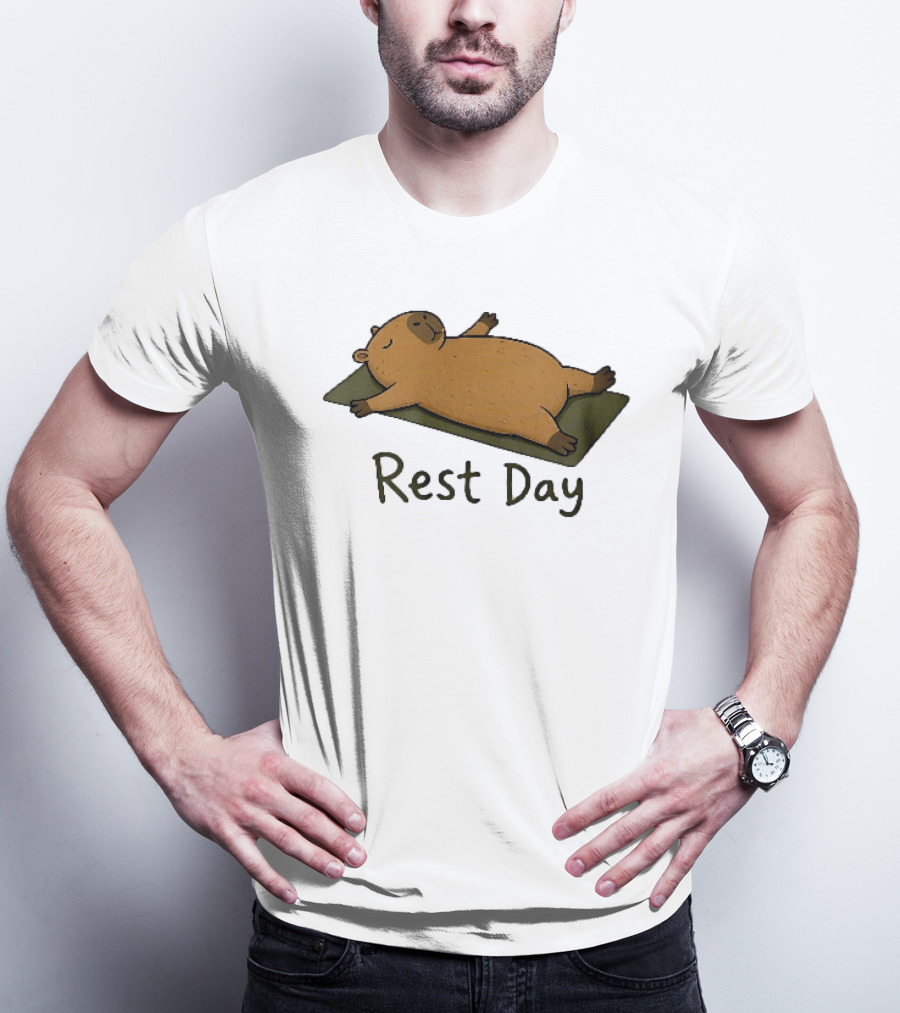 Rest Day Capybara Relaxing On Yoga Mat Cartoon T-Shirt