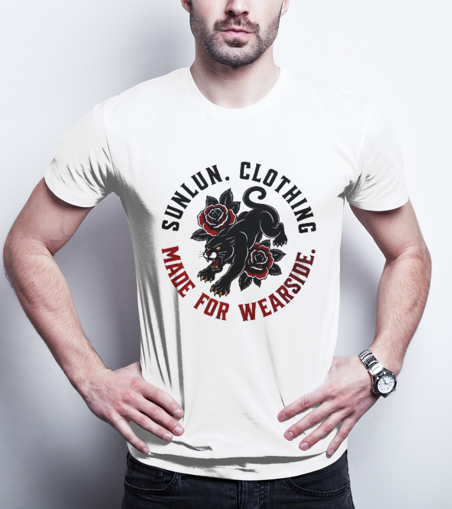Sunlun Clothing Wearside Black Panther Red Roses Traditional Tattoo T-Shirt