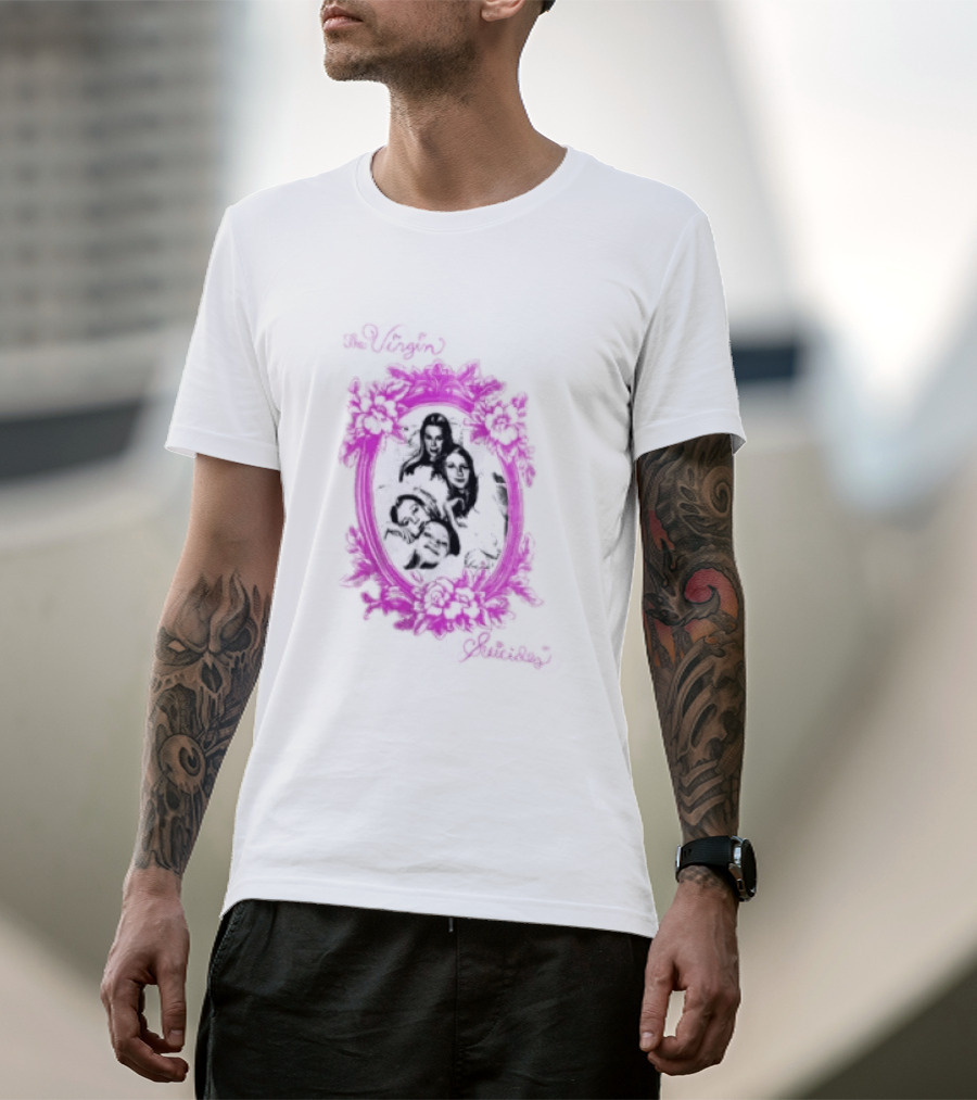 The Virgin Suicides Girls Pink Floral Oval Frame T-Shirt