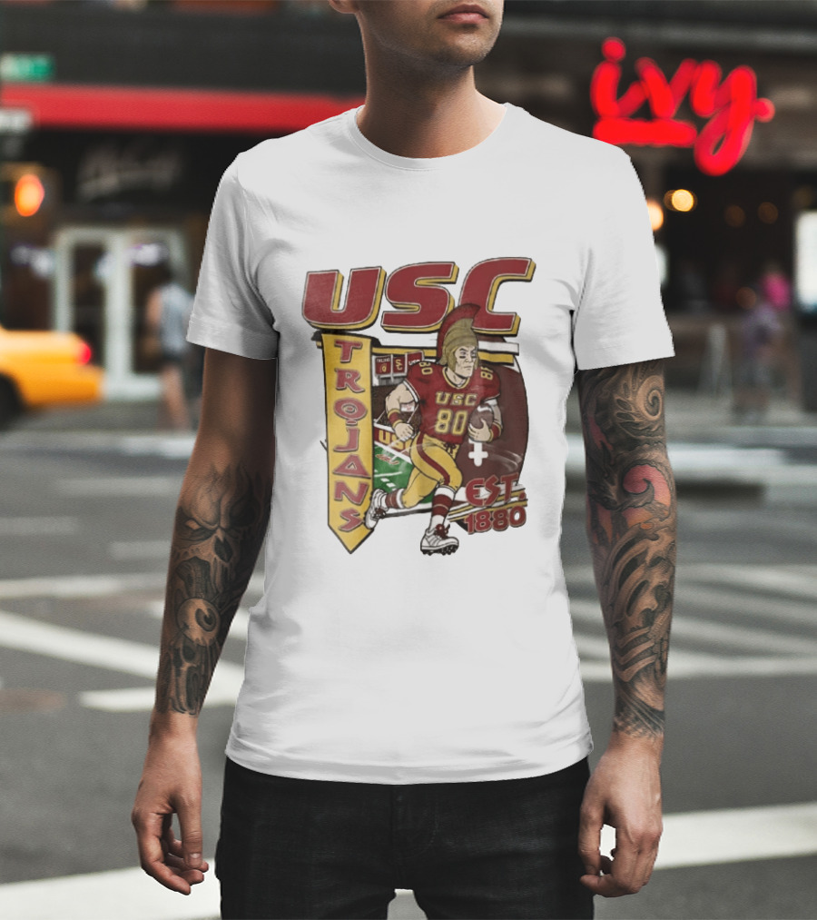 USC Trojans Football Player Cartoon Scoreboard Est 1880 T-Shirt