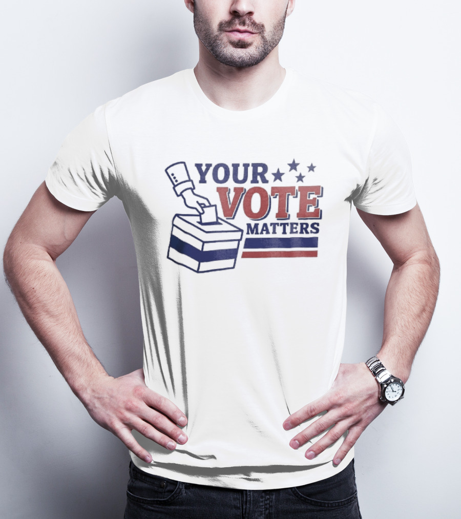 Your Vote Matters Hand Dropping Ballot Box Four Stars Red Blue Stripes T-Shirt