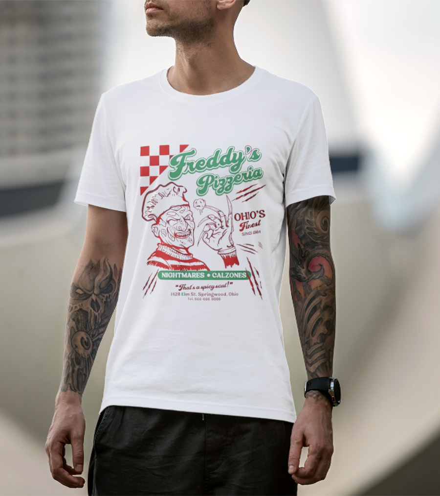Freddy's Pizzeria Nightmares Calzones Spicy Ohio's Finest Springwood T-Shirt
