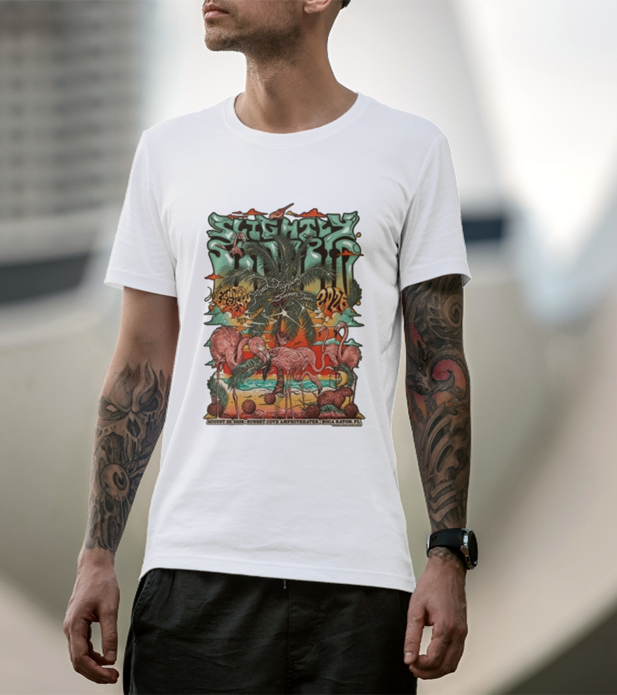Slightly Stoopid August 22 2026 Ice Drippin Summer Tour Sunset Cove Amphitheater Boca Raton FL Flamingos Palms T-Shirt