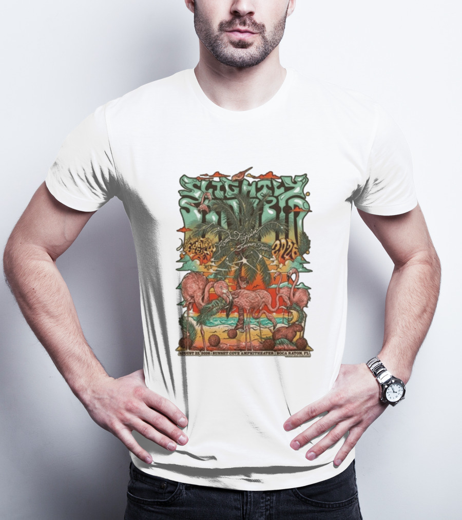 Slightly Stoopid August 22 2026 Ice Drippin Summer Tour Sunset Cove Amphitheater Boca Raton FL Flamingos Palms T-Shirt