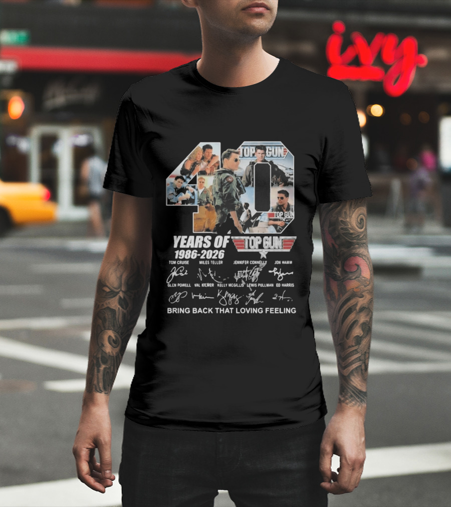 40 Years Of Top Gun 1986 2026 Cast Signatures Tom Cruise Val Kilmer Jennifer Connelly Miles Teller T-Shirt