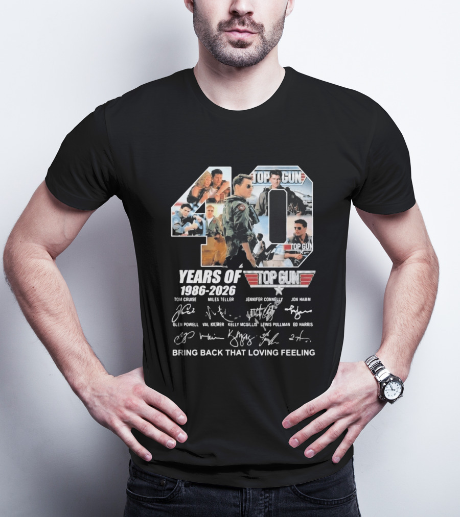 40 Years Of Top Gun 1986 2026 Cast Signatures Tom Cruise Val Kilmer Jennifer Connelly Miles Teller T-Shirt