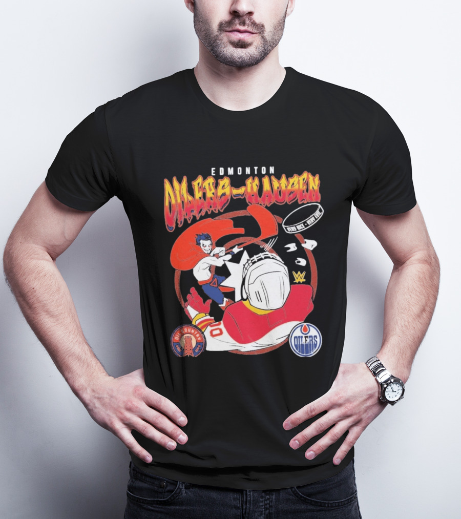 Edmonton Oilers Hausen Hockey Battle WWE Crossover NHL Collaboration T-Shirt