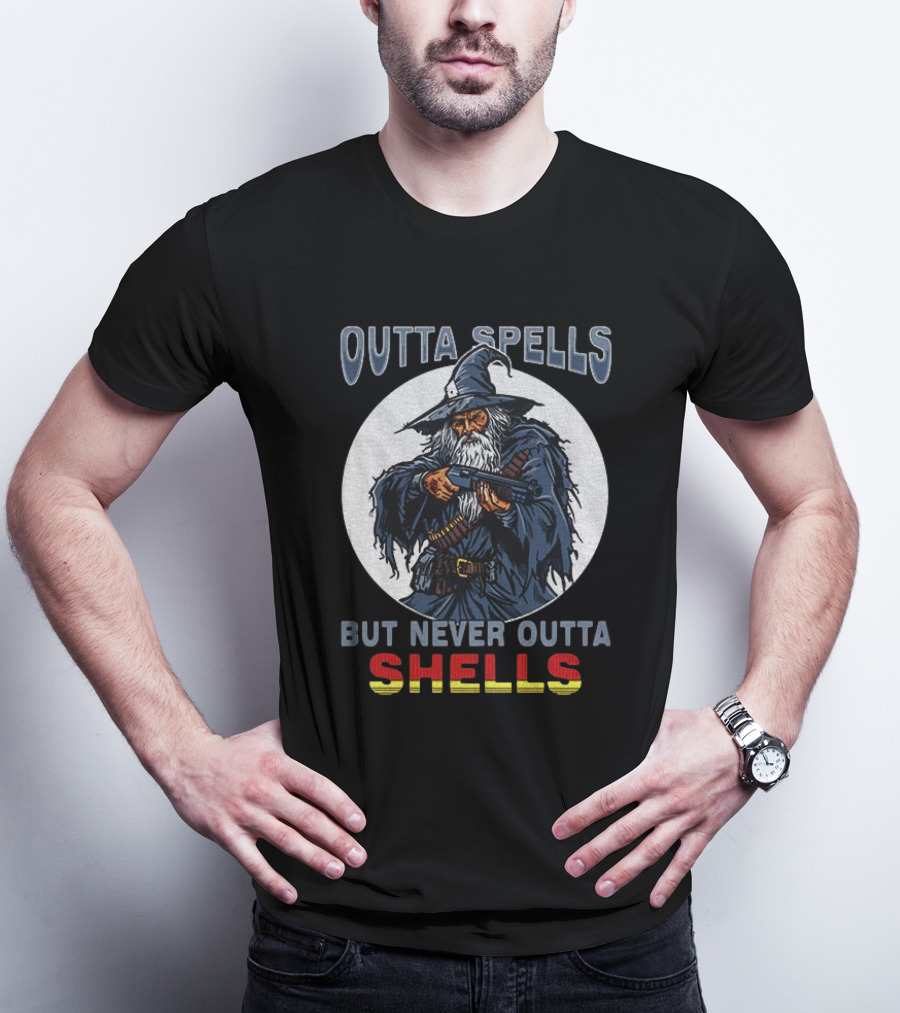 Outta Spells But Never Outta Shells Gandalf With Shotgun T-Shirt