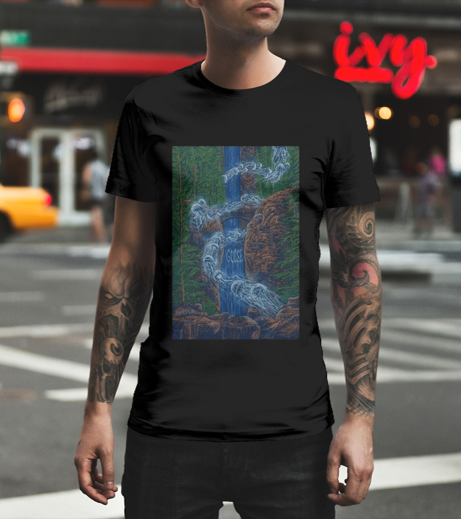 Goose Summer Tour 2026 Hayden Homes Amphitheater Bend August 21 22 Waterfall Forest Scene T-Shirt