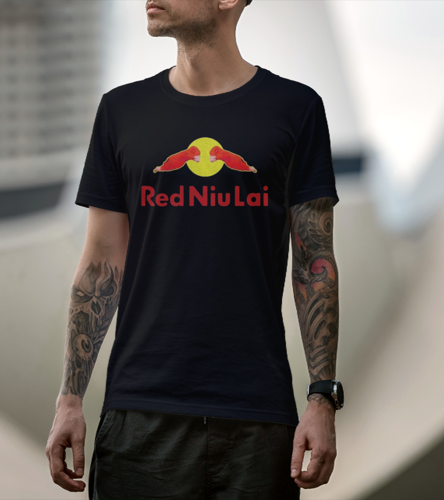 Red Bull Niu Lai Energy Drink Red Niu Lai Yellow Circle T-Shirt