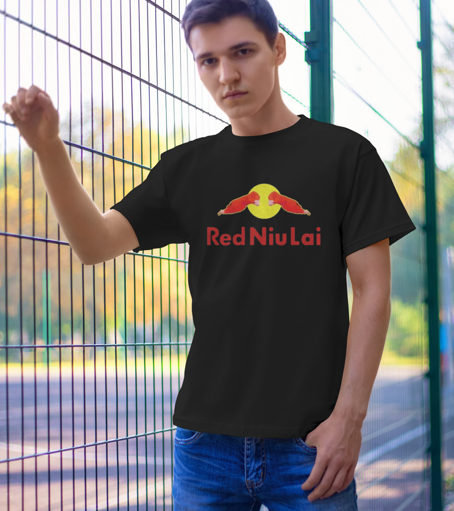 Red Bull Niu Lai Energy Drink Red Niu Lai Yellow Circle T-Shirt