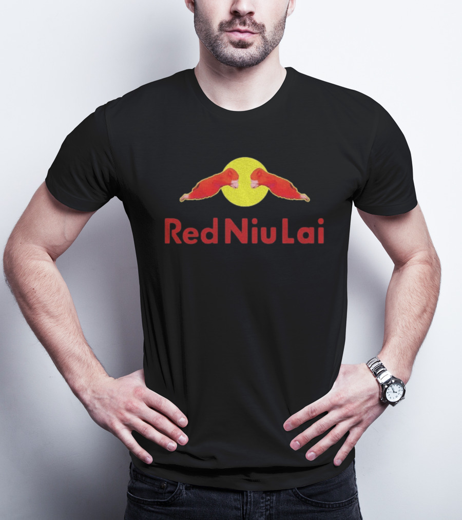 Red Bull Niu Lai Energy Drink Red Niu Lai Yellow Circle T-Shirt