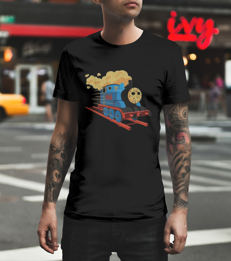 Thomas The Tank Engine Jason Voorhees Mask 666 Railway To Hell T-Shirt