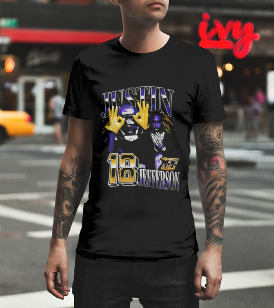Justin Jefferson 18 Gold Gloves Lightning Bootleg Player Photos T-Shirt
