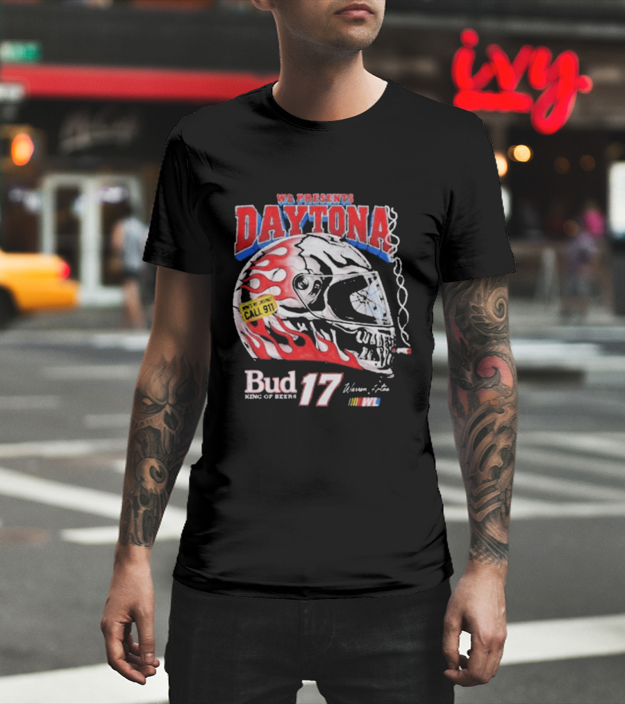 WL Present Daytona Bud King Of Beers 17 Racing Helmet Flame Design 2026 T-Shirt