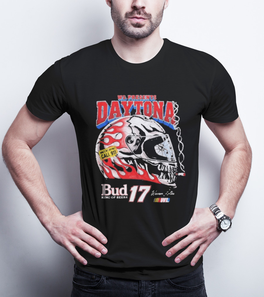 WL Present Daytona Bud King Of Beers 17 Racing Helmet Flame Design 2026 T-Shirt
