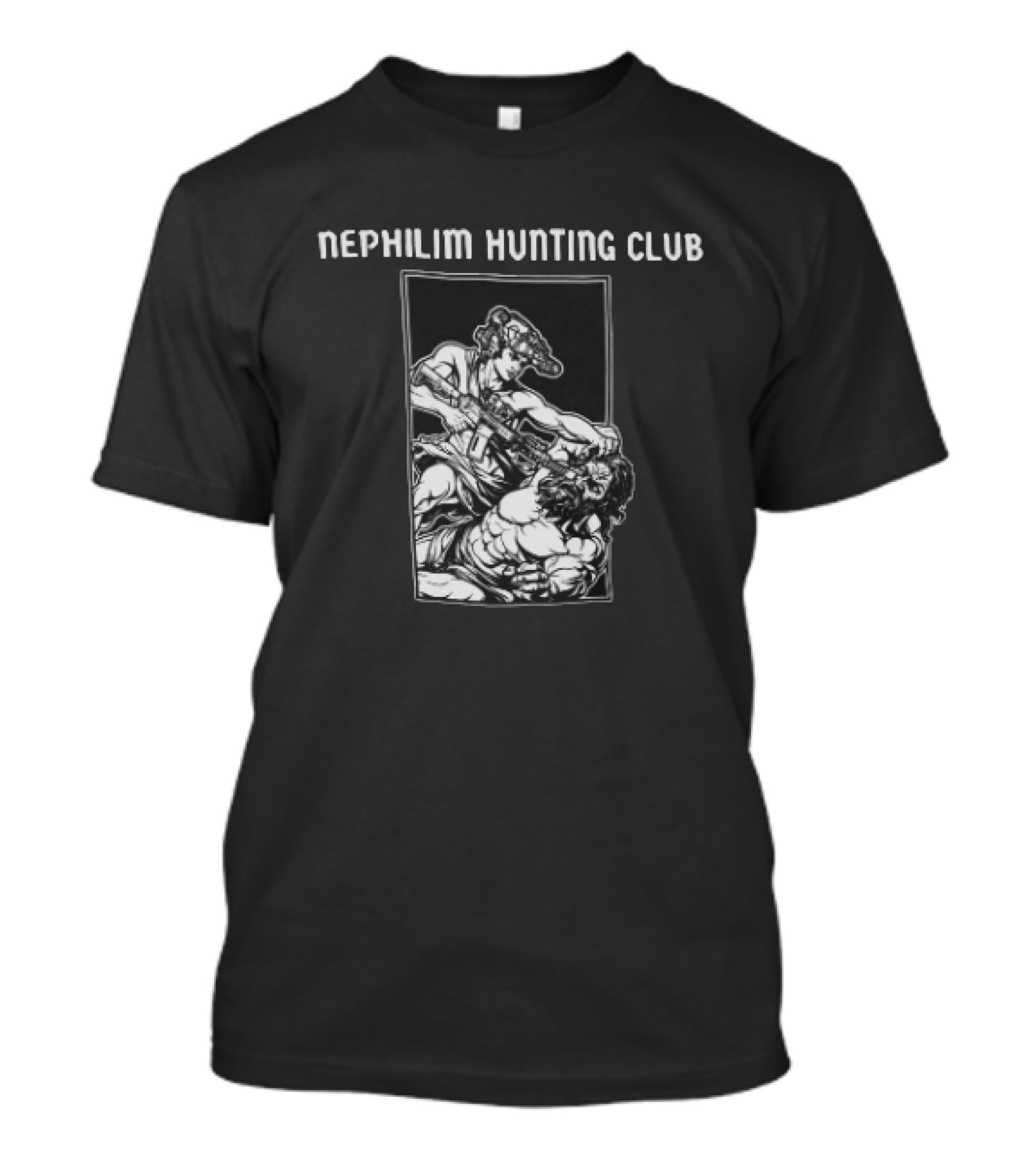 Nephilim Hunting Club Mythical Warrior Battle Scene T-Shirt