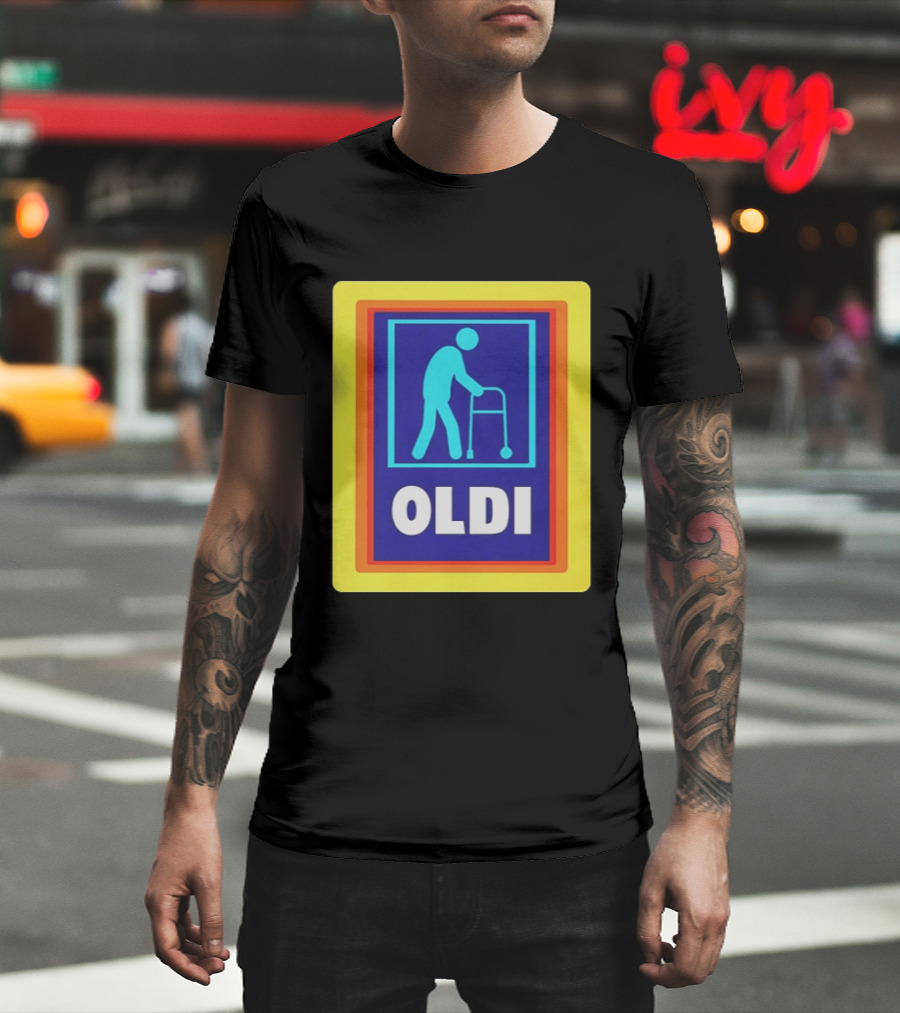 Oldi Elderly Walker Parody Aldi T-Shirt