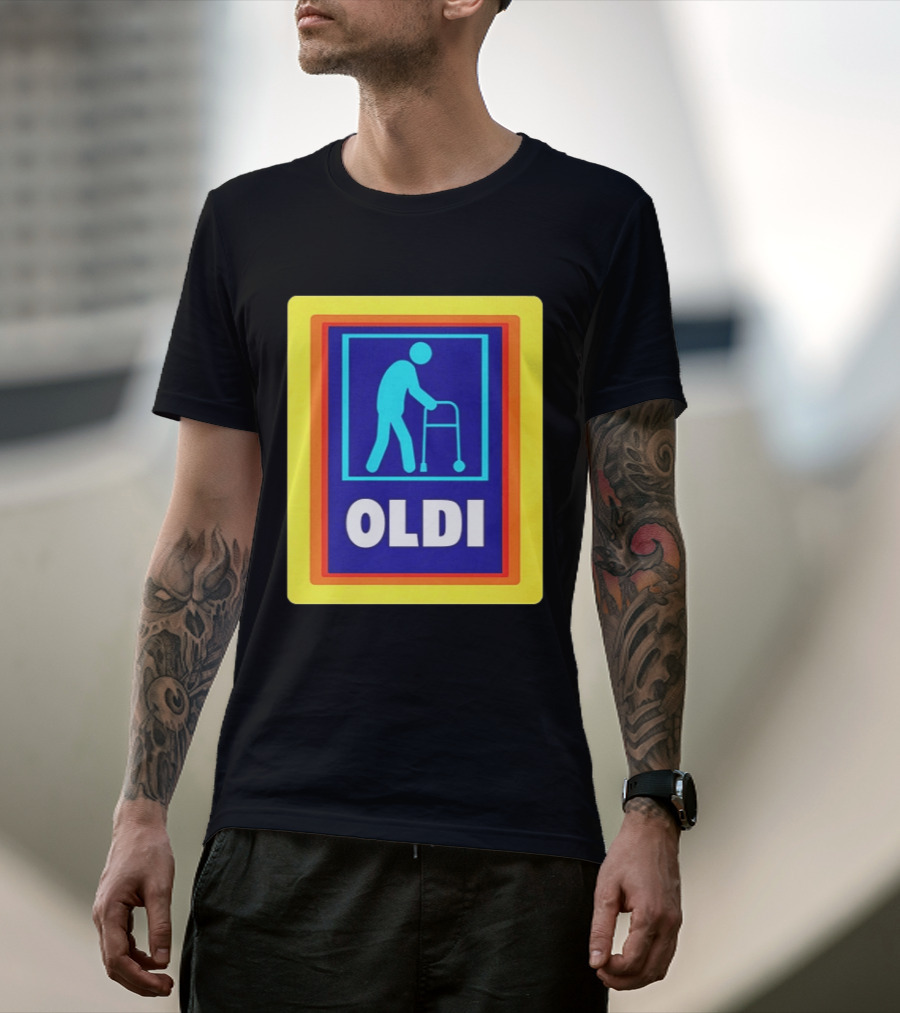 Oldi Elderly Walker Parody Aldi T-Shirt