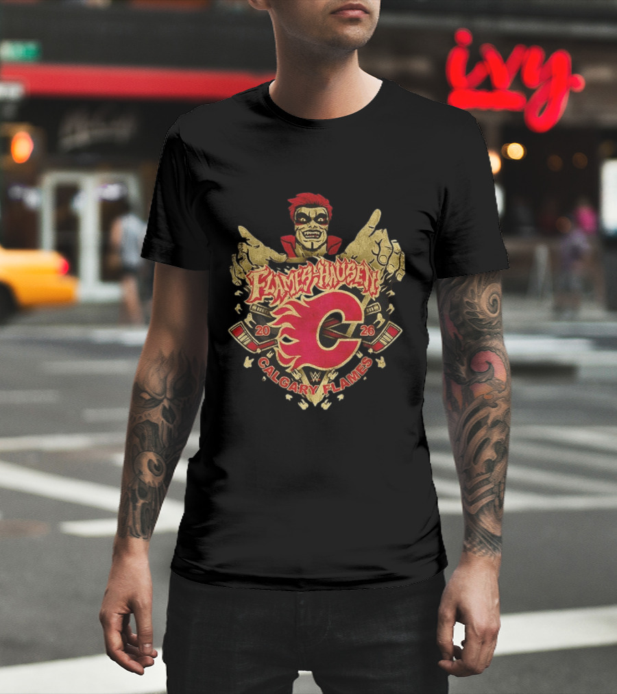 Flamehausen Calgary Flames WWE 2026 Collaboration Danhausen Summer Tour T-Shirt