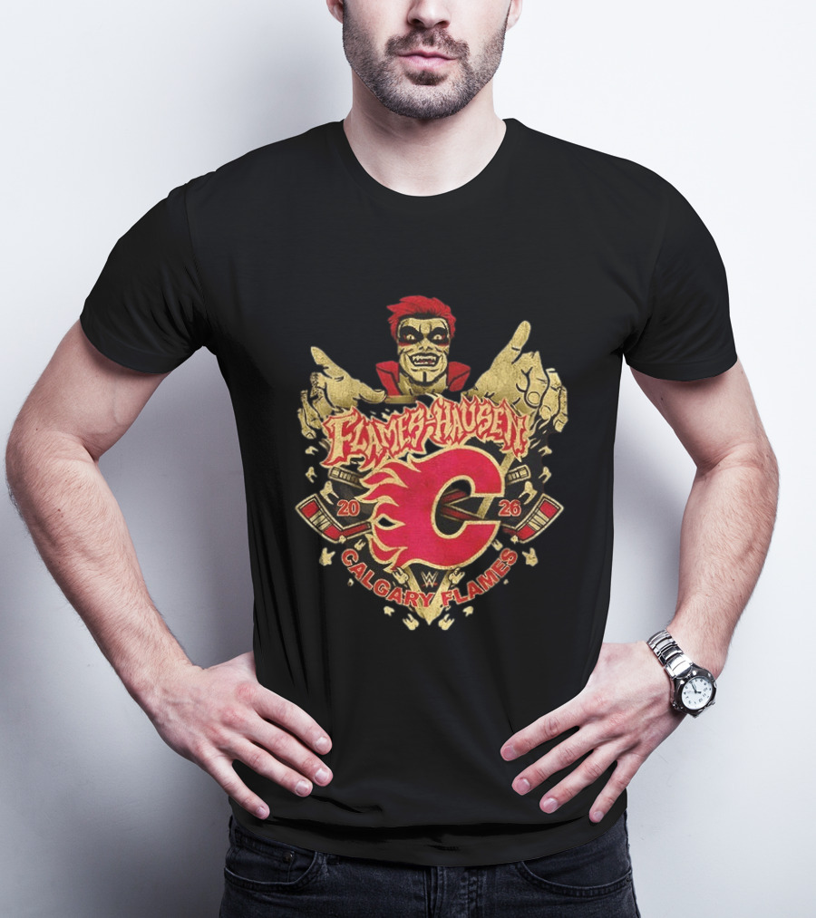 Flamehausen Calgary Flames WWE 2026 Collaboration Danhausen Summer Tour T-Shirt