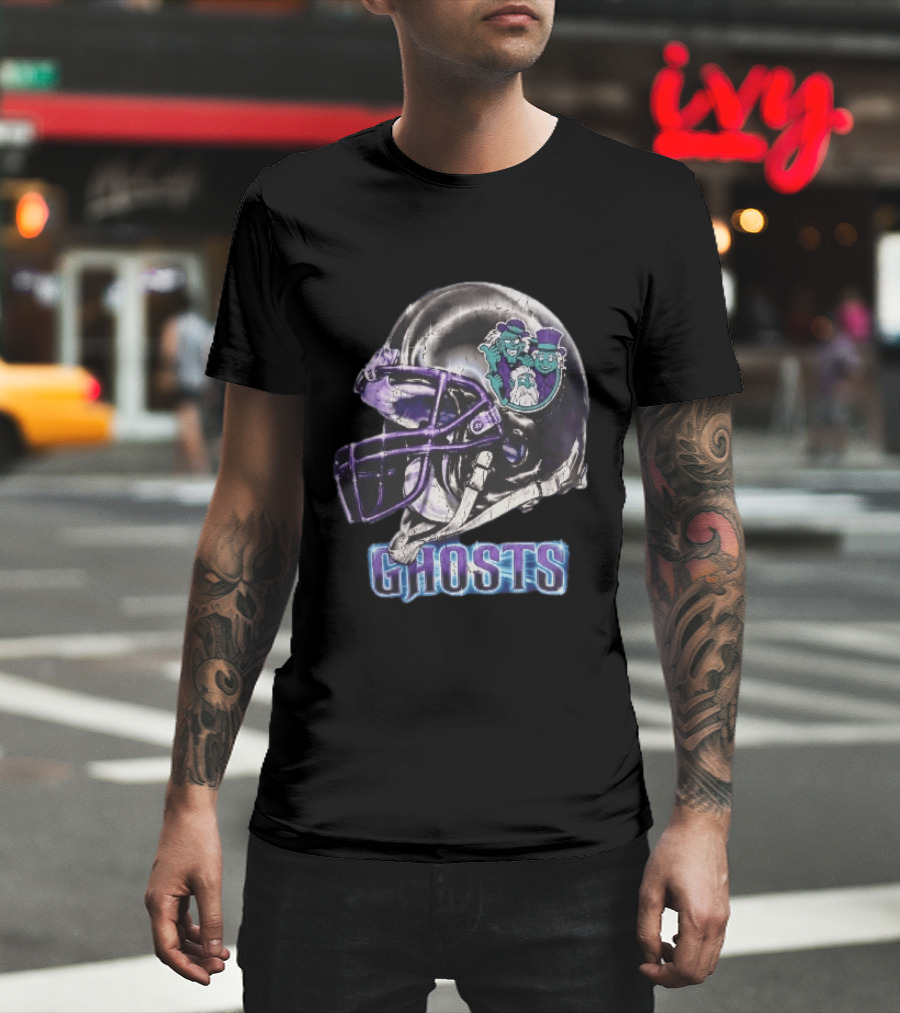 Ghosts Chrome Football Helmet Purple Facemask Haunted Mansion T-Shirt