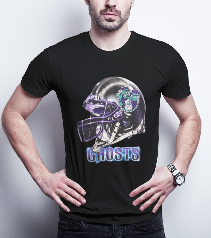 Ghosts Chrome Football Helmet Purple Facemask Haunted Mansion T-Shirt