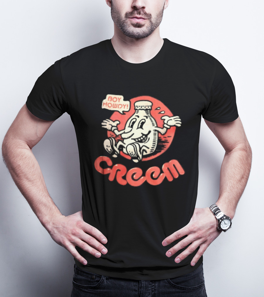 Creem Boy Howdy Milk Bottle Cartoon Red T-Shirt