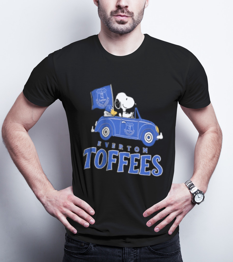Everton Toffees Snoopy And Woodstock Driving With Flag T-Shirt