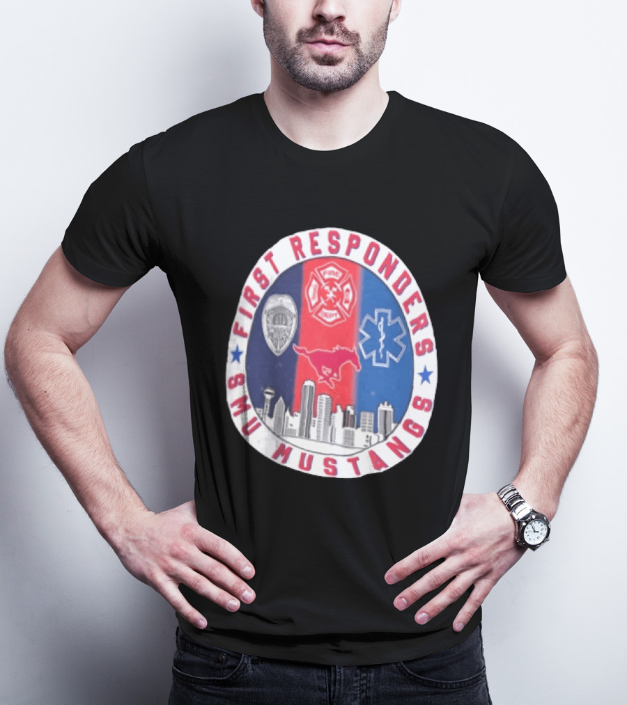First Responders SMU Mustangs Emergency Services Tribute Skyline T-Shirt