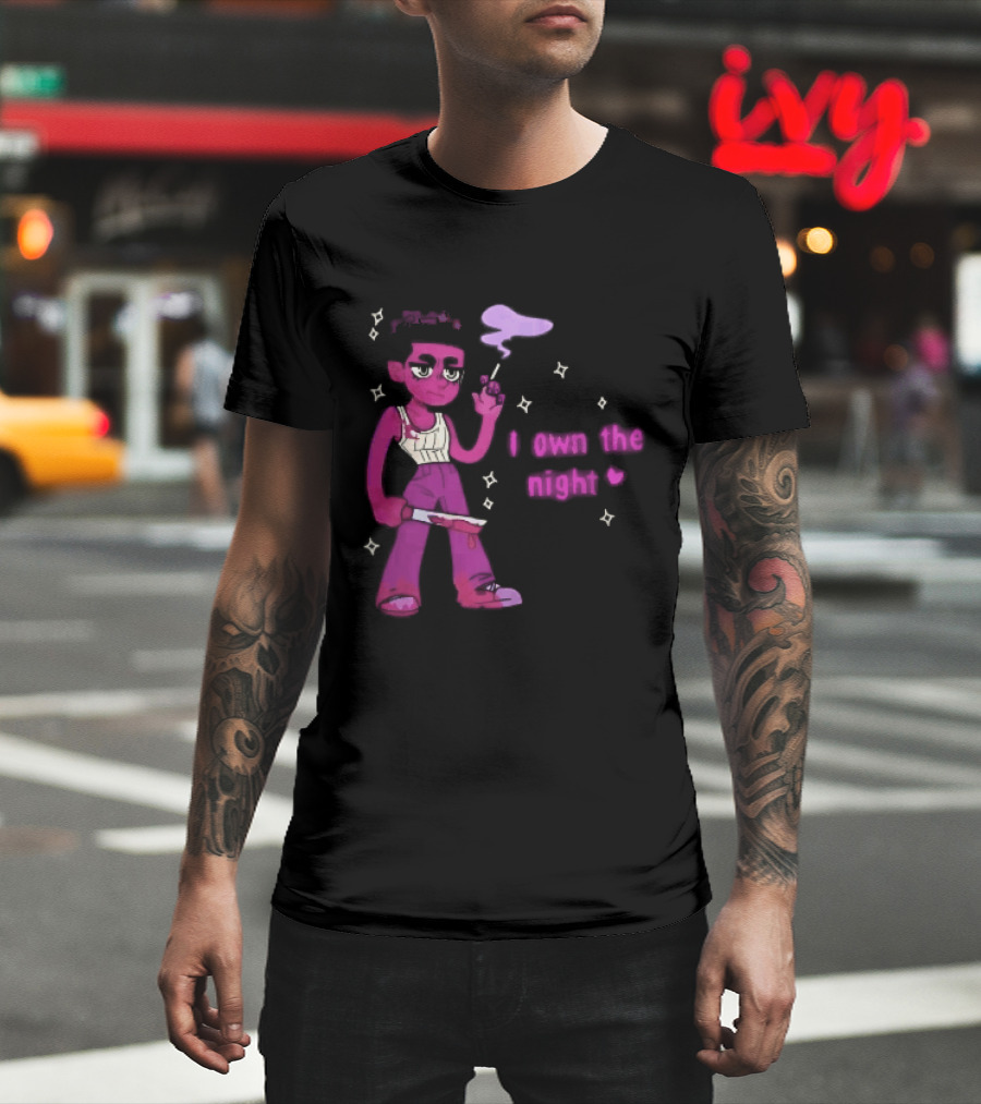 I Own The Night Pink Cartoon Character Holding Bloody Knife Smoking T-Shirt