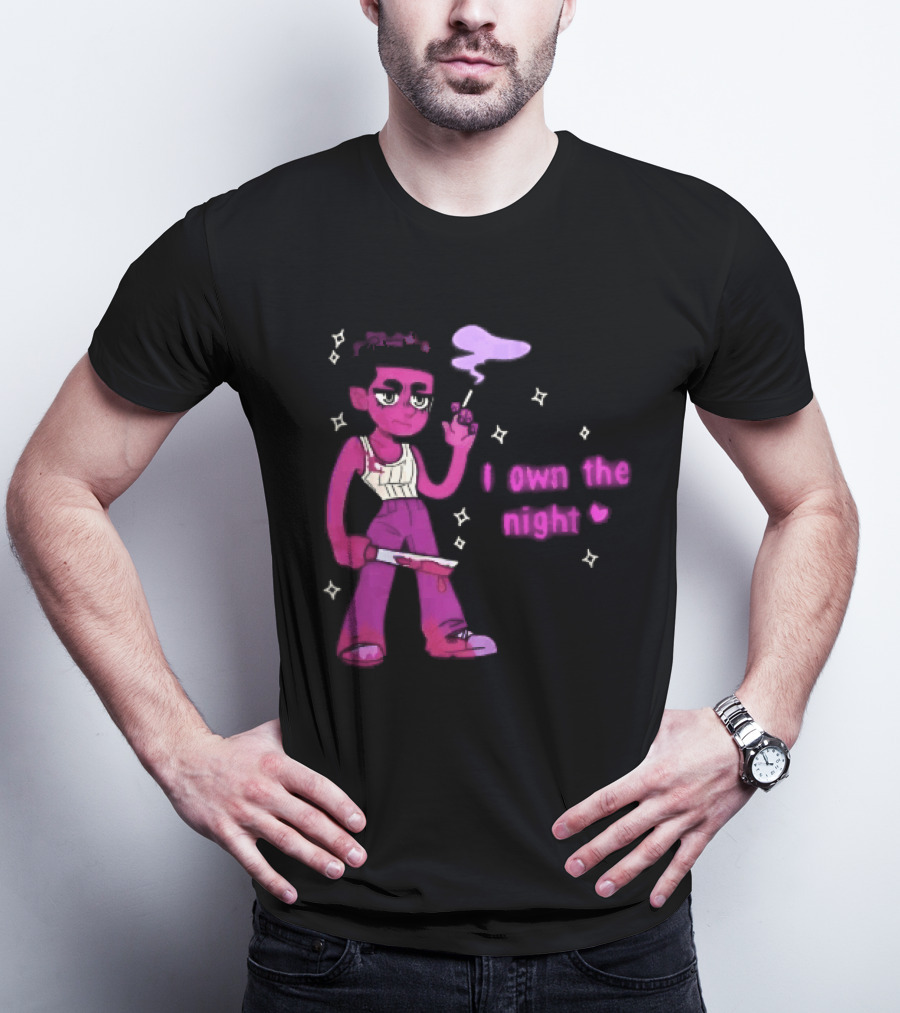I Own The Night Pink Cartoon Character Holding Bloody Knife Smoking T-Shirt