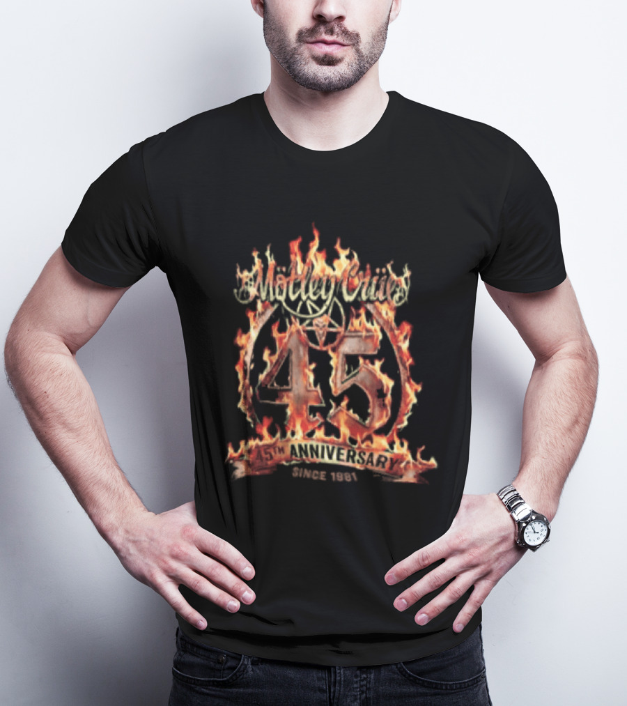 Mötley Crüe 45th Anniversary 1981 Music Band Flaming 45 T-Shirt