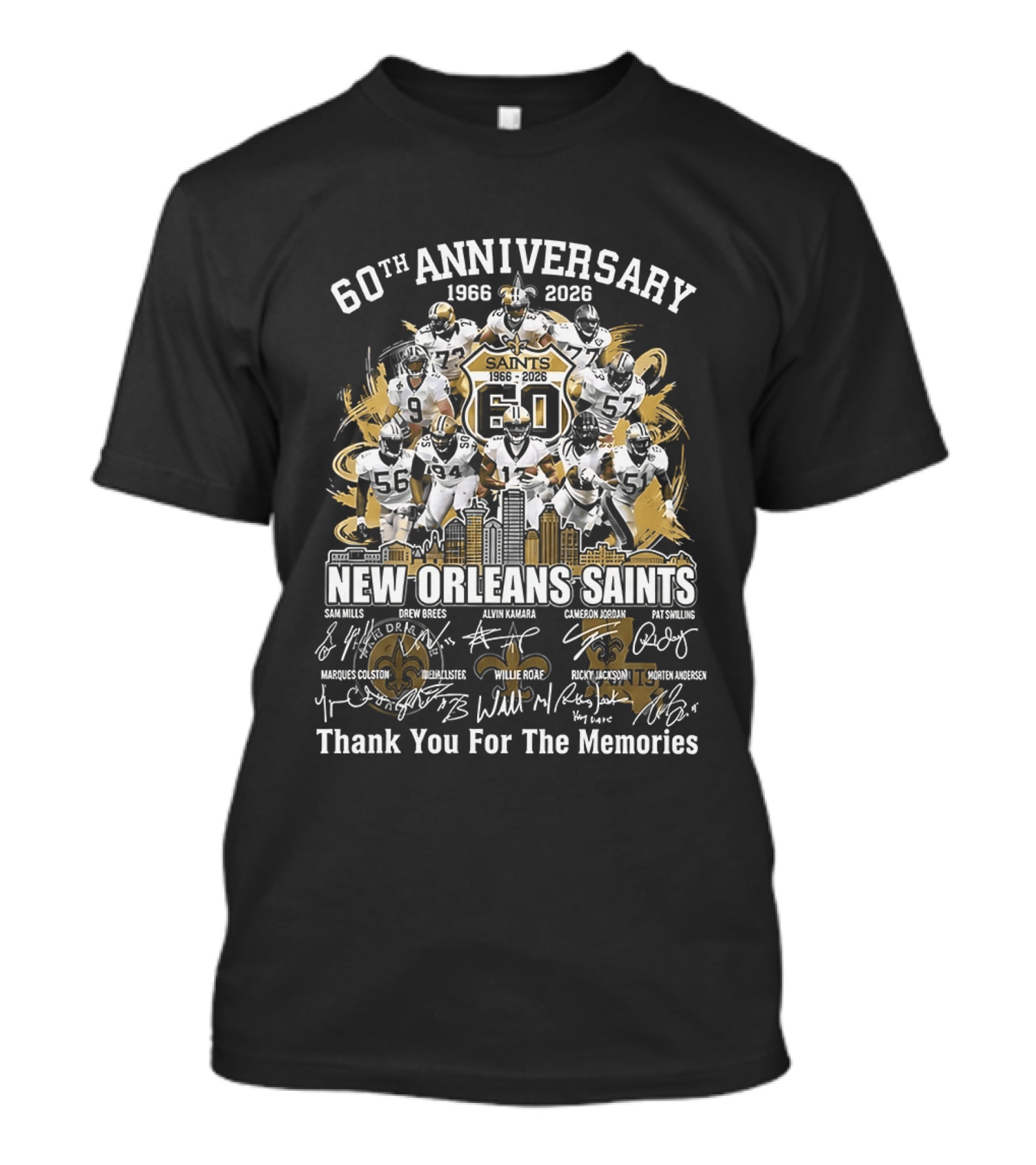 60th Anniversary New Orleans Saints 1966 2026 Legends Thank You For The Memories Signatures T-Shirt