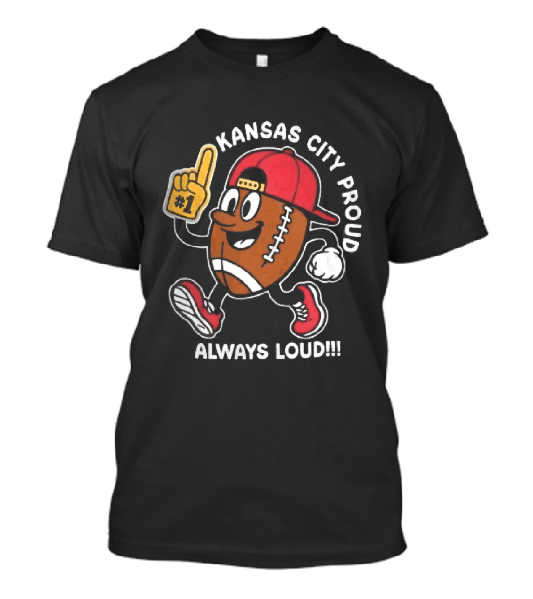 Kansas City Proud Football Cartoon Always Loud Red Cap Foam Finger T-Shirt