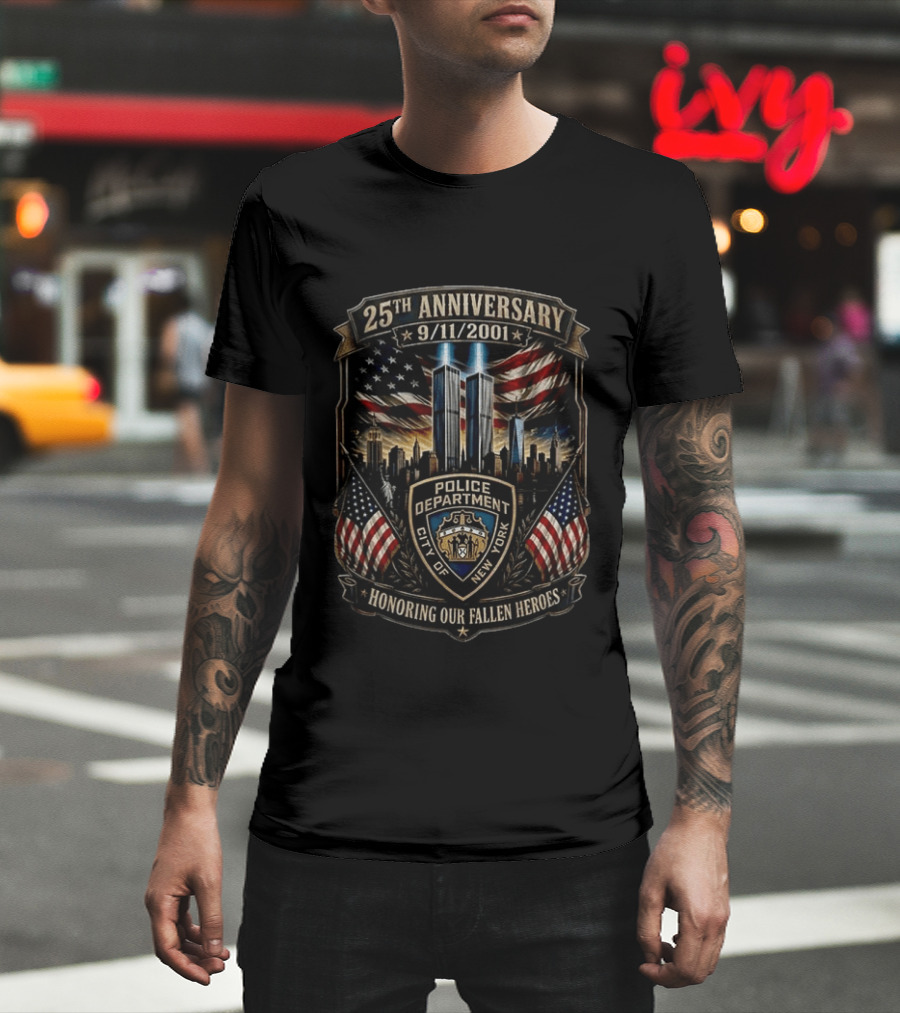 25th Anniversary 9/11/2001 New York City Police Department Honoring Our Fallen Heroes T-Shirt