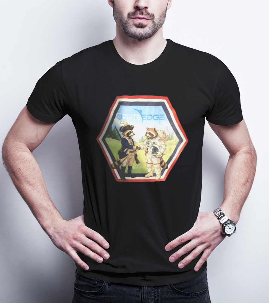 Orbits Edge Raccoon Soldier And Astronaut Handshake Cartoon T-Shirt