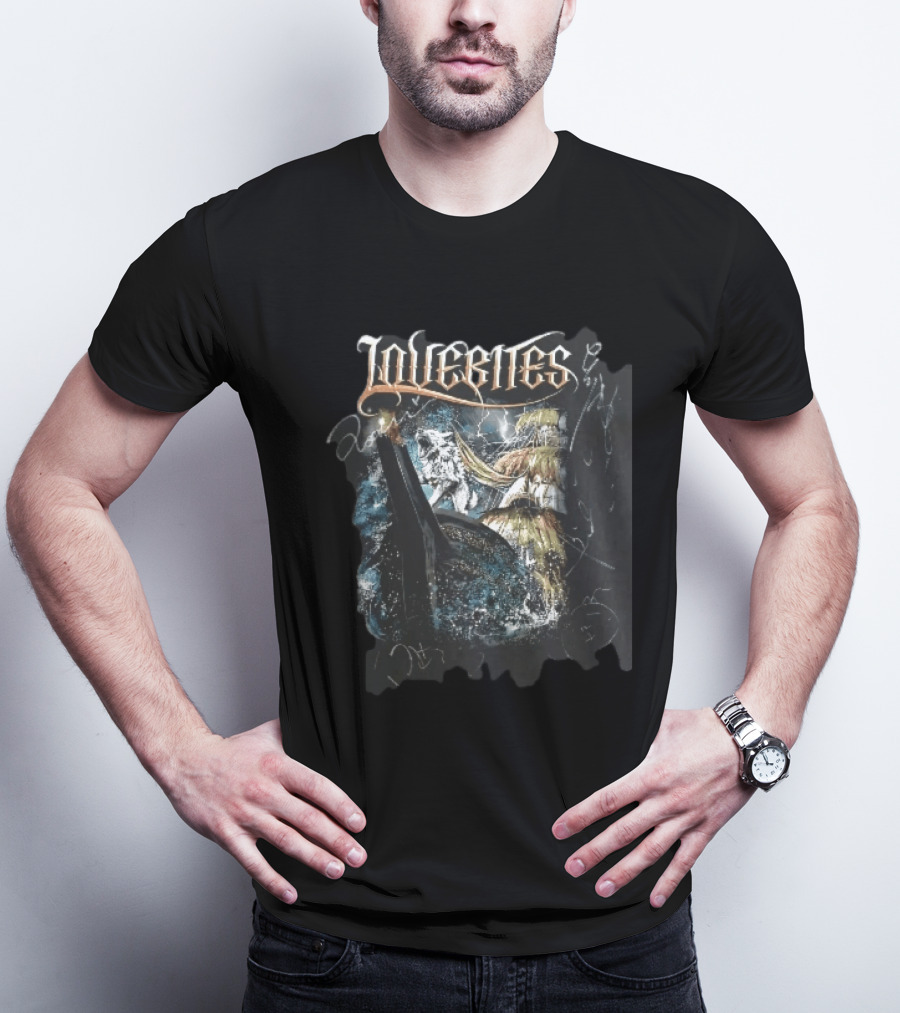 Lovebites Howling White Wolf Ship Amidst Ocean Storm And Lightning Waves T-Shirt