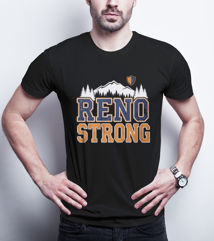 Reno Strong Nevada Wildfire Relief Support Mountain Shield Trees T-Shirt